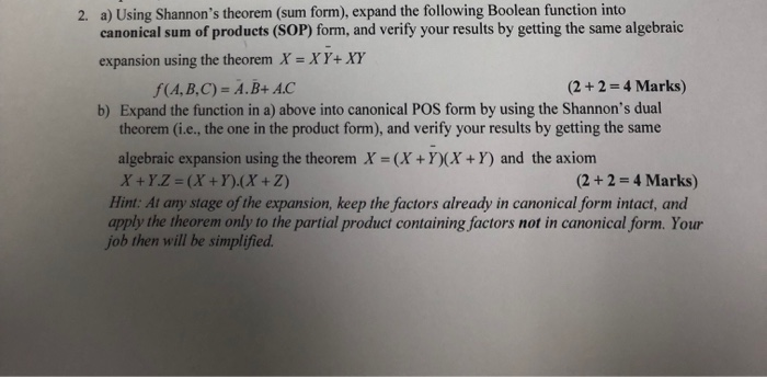 Solved a) Using Shannon's theorem (sum form), expand the | Chegg.com