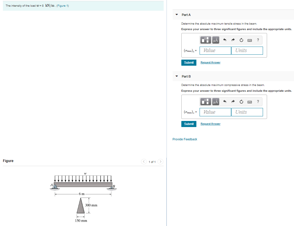 Solved The intensity of the load w = 8 kN/m. (Figure 1) Part | Chegg.com