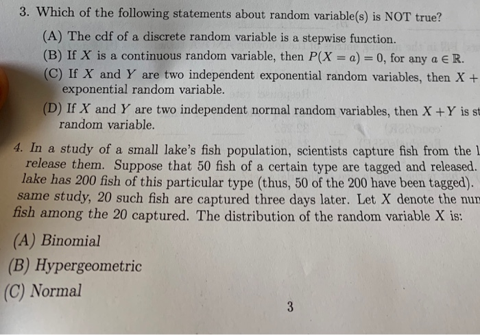 Solved 3. Which of the following statements about random | Chegg.com