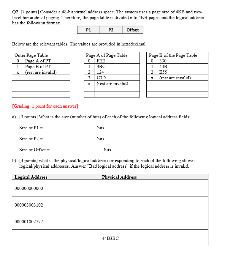 Solved Q2. [7 points ] Consider a 48-bit virtual address | Chegg.com
