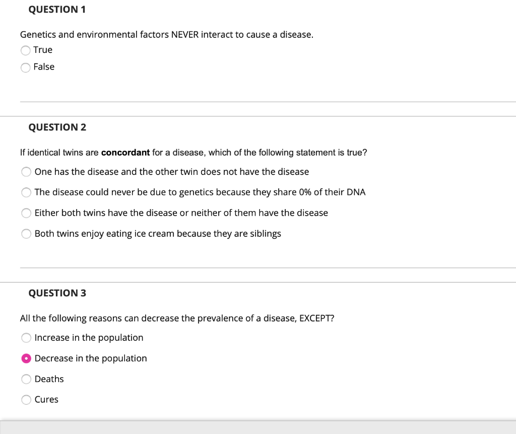 Solved QUESTION 1 Genetics and environmental factors NEVER | Chegg.com