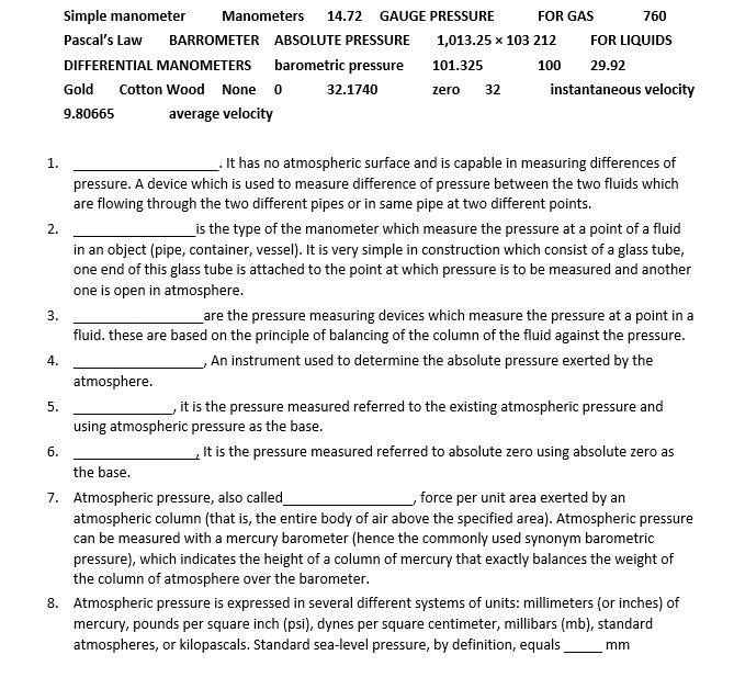 Solved Simple manometer Manometers 14.72 GAUGE PRESSURE FOR | Chegg.com