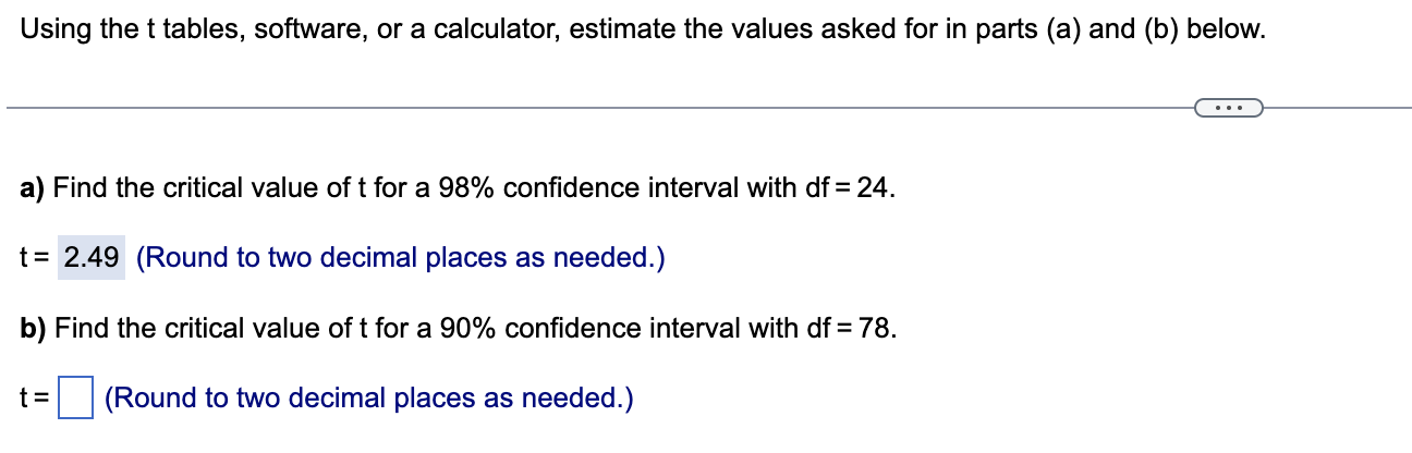 Solved Using the t ﻿tables, software, or a calculator, | Chegg.com