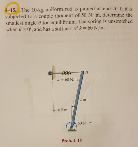 Solved 15. The 10-kg uniform rod is pinned at end A. If it | Chegg.com