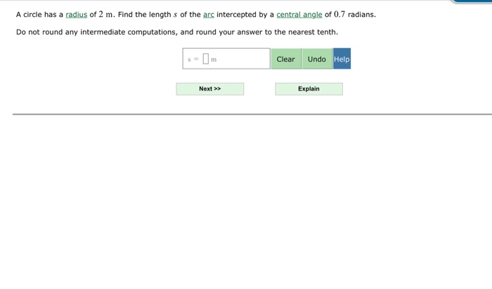 Solved A circle has a radius of 2 m. Find the length s of | Chegg.com