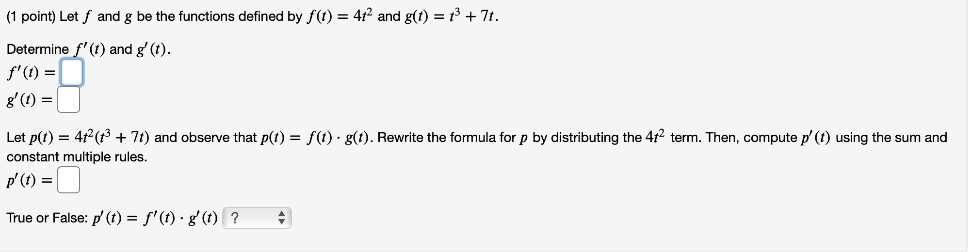 Solved (1 point) Let f and g be the functions defined by | Chegg.com