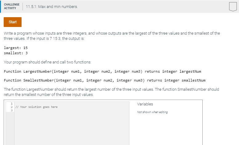 Solved CHALLENGE ACTIVITY 11.5.1: Max and min numbers. Start | Chegg.com