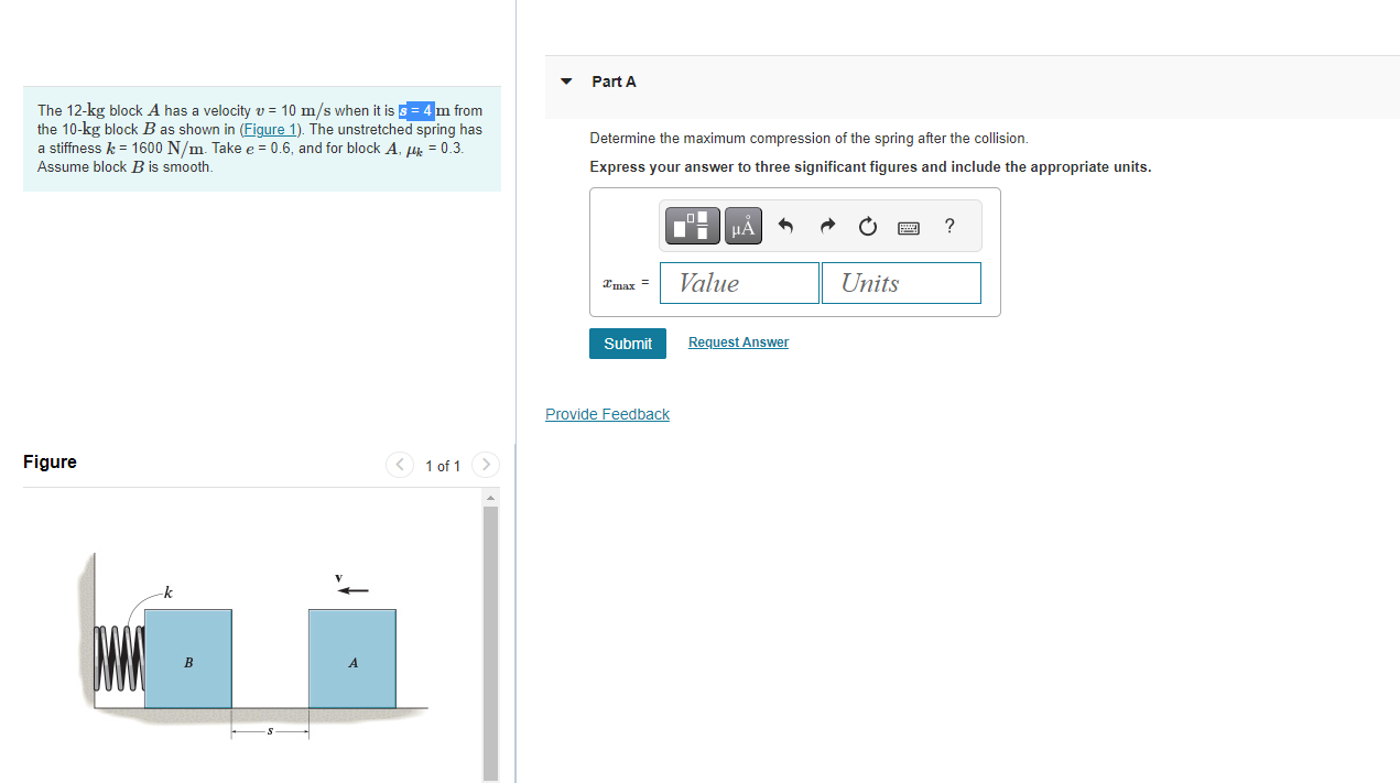 Solved The 12- kg block A has a velocity v=10 m/s when it is | Chegg.com
