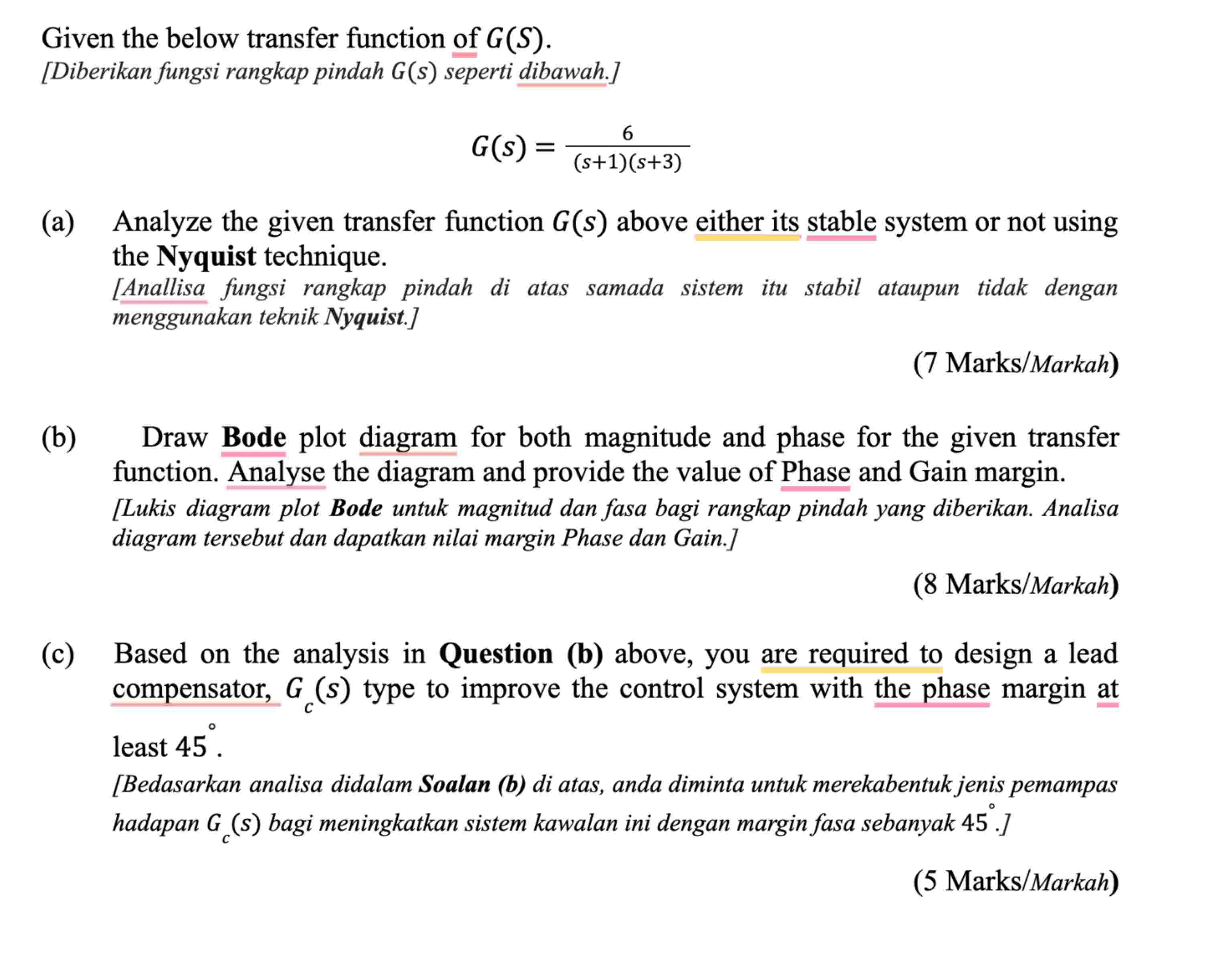 Solved Given the below transfer function of \( | Chegg.com