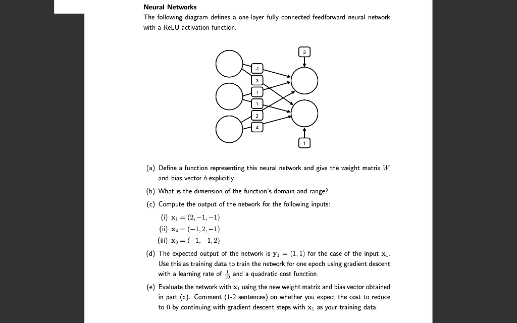 Solved Neural Networks The following diagram defines a | Chegg.com