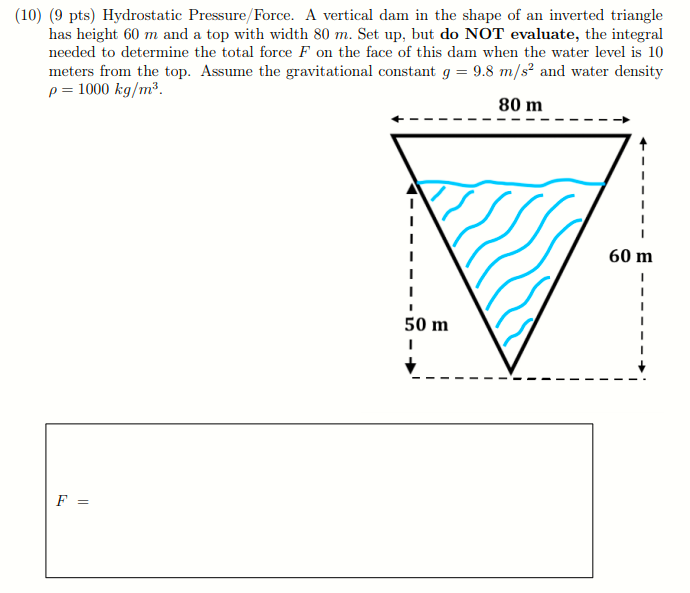Solved (10) (9 pts) Hydrostatic Pressure/Force. A vertical | Chegg.com