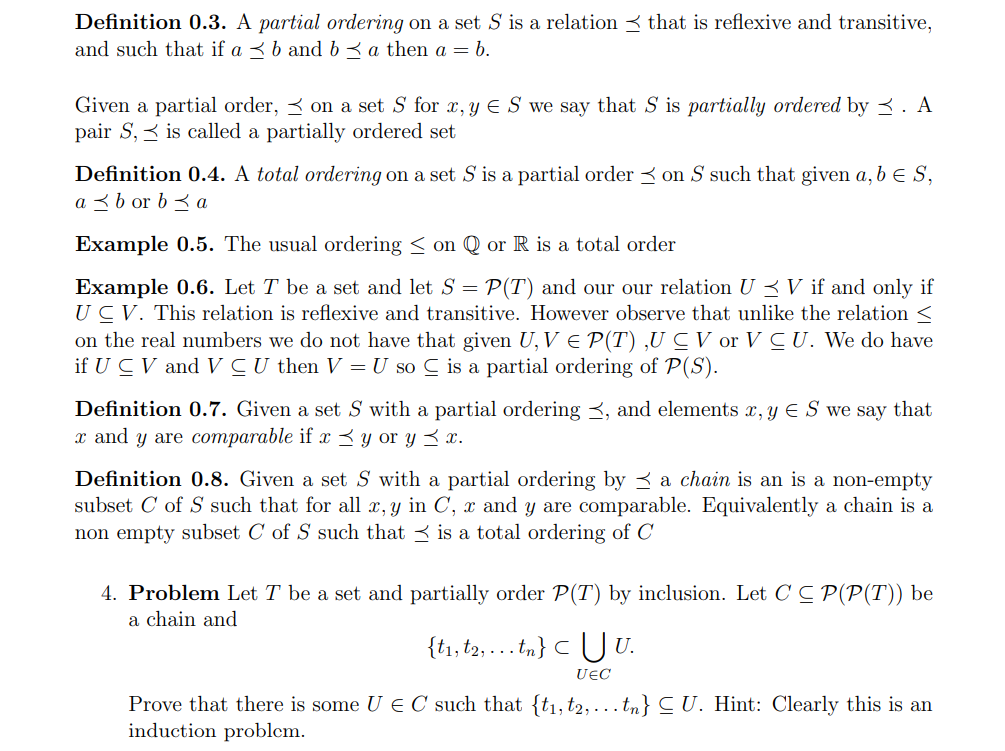 Solved Definition 0.3. A partial ordering on a set S is a | Chegg.com