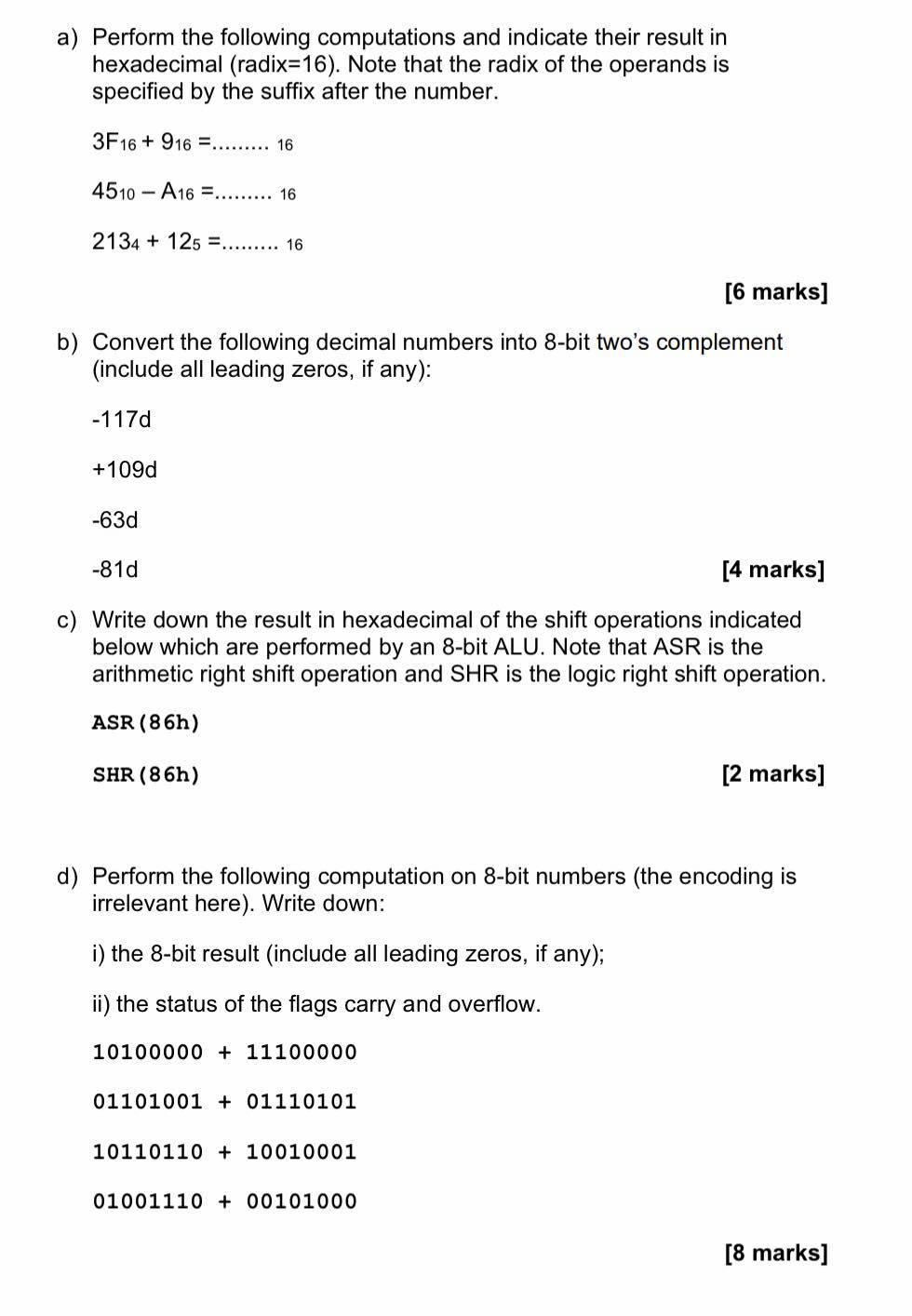 Solved a) Perform the following computations and indicate | Chegg.com