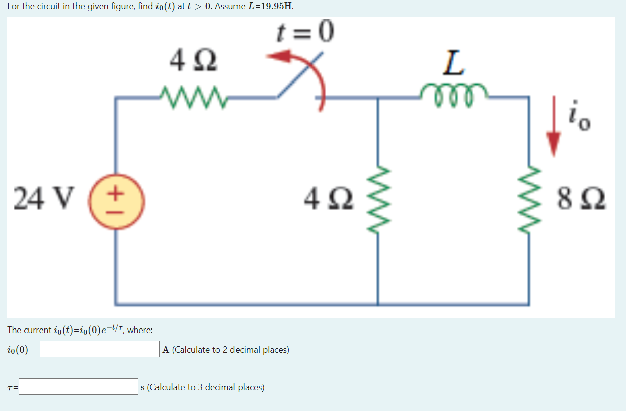 Solved For the circuit in the given figure, find io(t) at t | Chegg.com