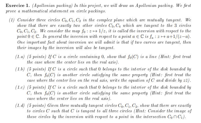 Exercice 1. (Apollonian packing) In this project, we | Chegg.com