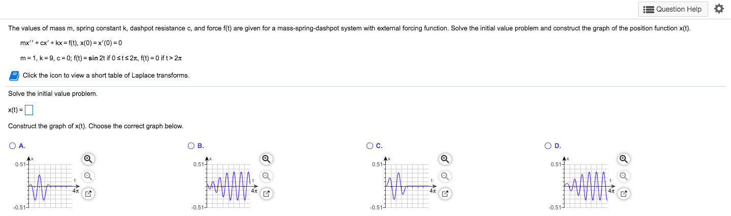 Solved 12 Question Help The values of mass m, spring | Chegg.com