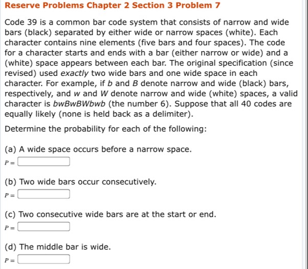 Solved Reserve Problems Chapter 2 Section 3 Problem 7 Code | Chegg.com