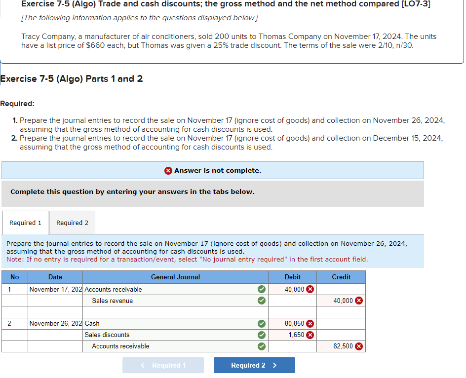 Solved Exercise 7-5 (Algo) Trade and cash discounts; the | Chegg.com