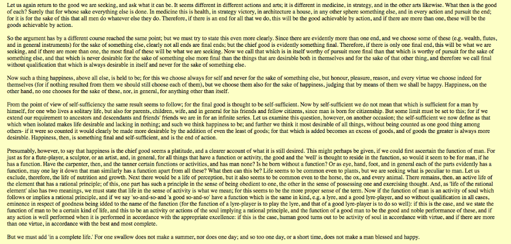 Standardize Aristotle's argument for the human good. | Chegg.com