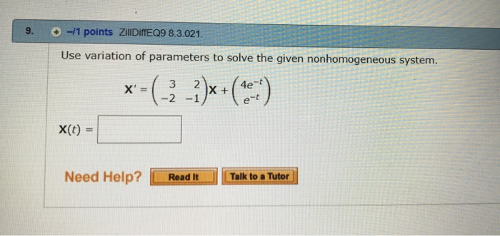 Solved Use variation of parameters to solve the given | Chegg.com