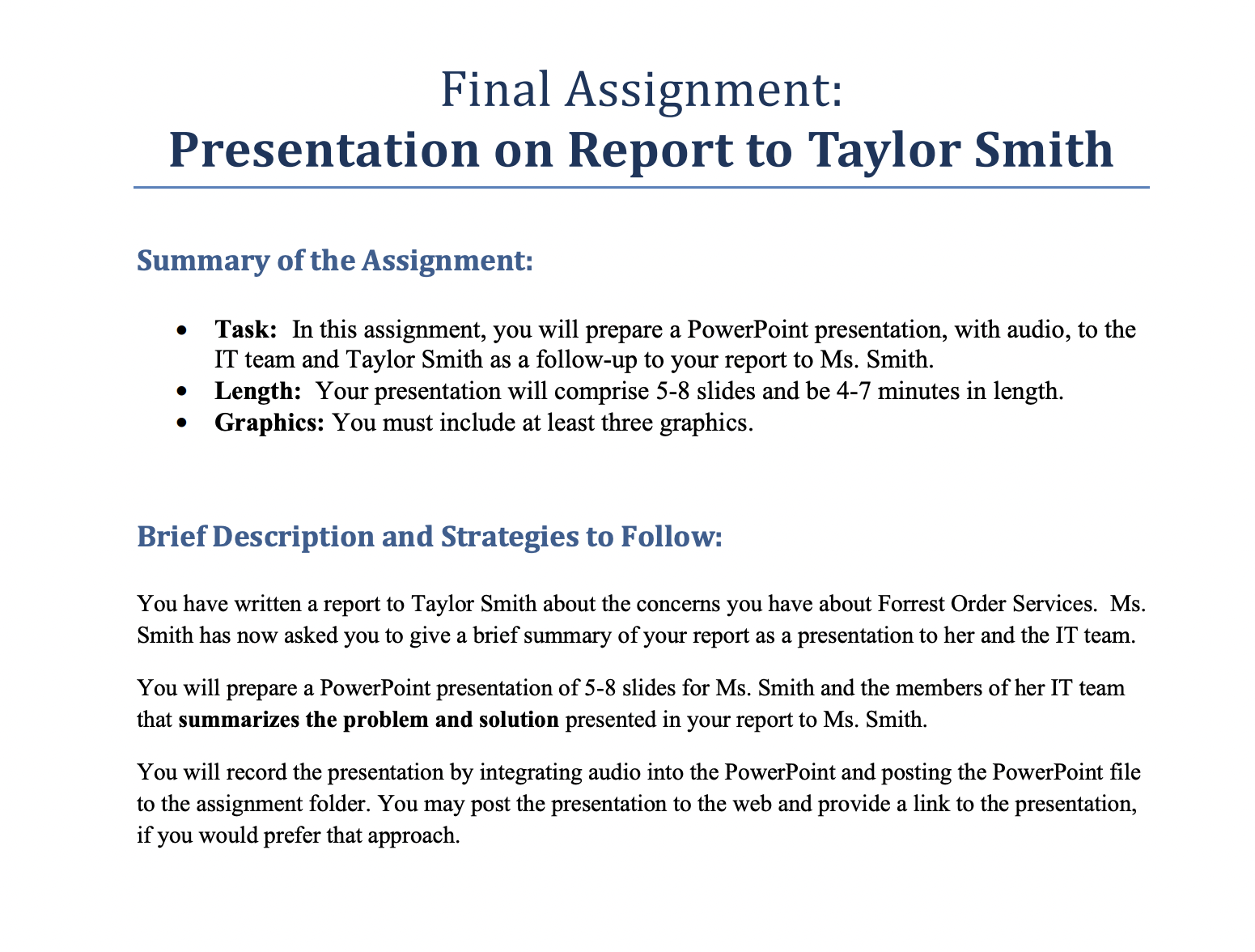 Solved Final Assignment: Presentation on Report to Taylor | Chegg.com