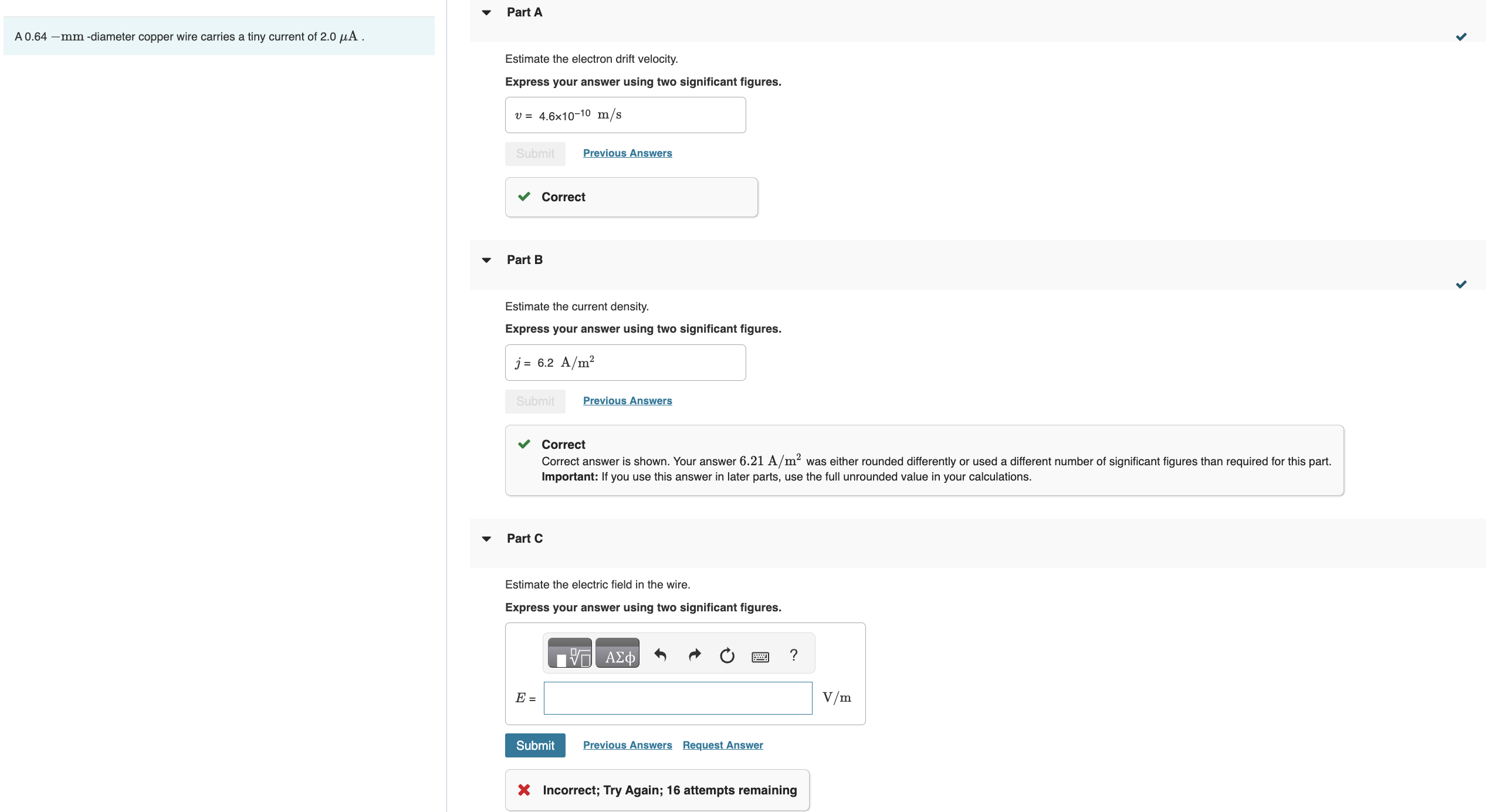 Solved Estimate the electron drift velocity.Express your | Chegg.com