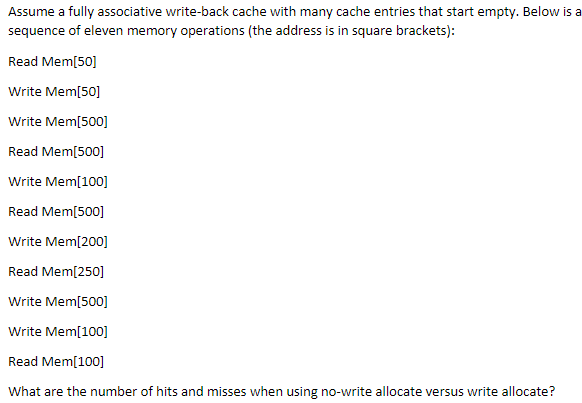 Solved Assume a fully associative write-back cache with many | Chegg.com