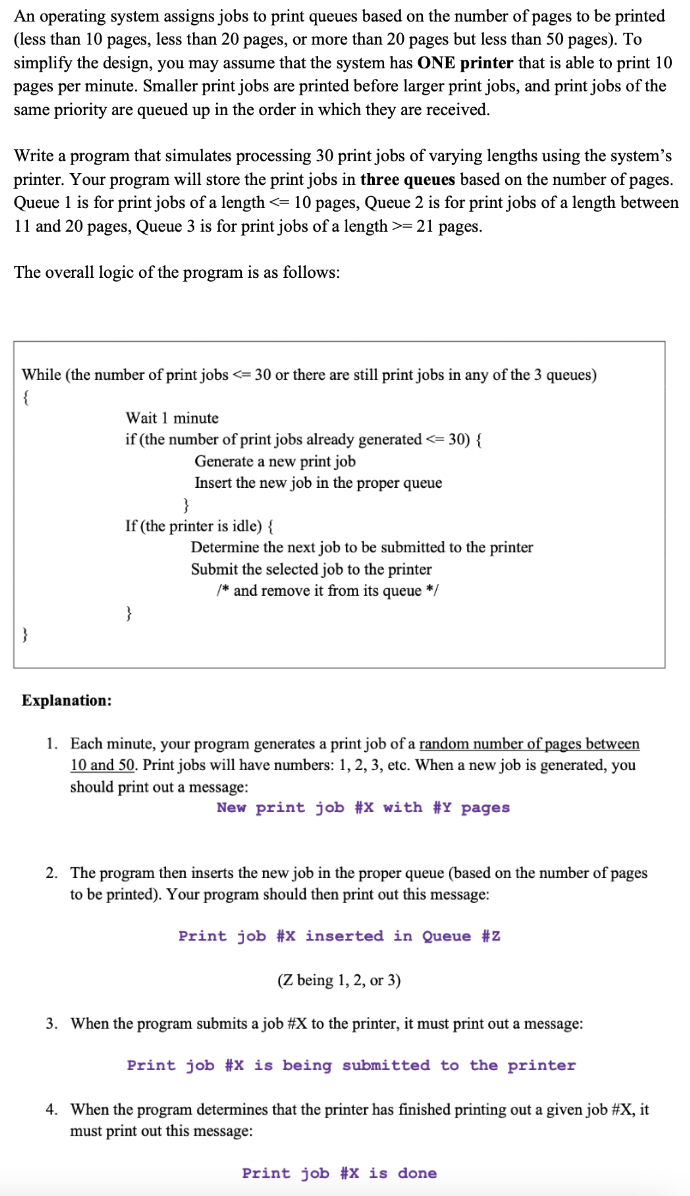 Solved An operating system assigns jobs to print queues | Chegg.com