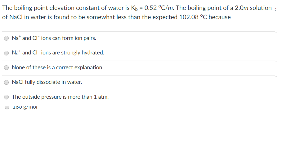 Solved The boiling point elevation constant of water is Kp = | Chegg.com