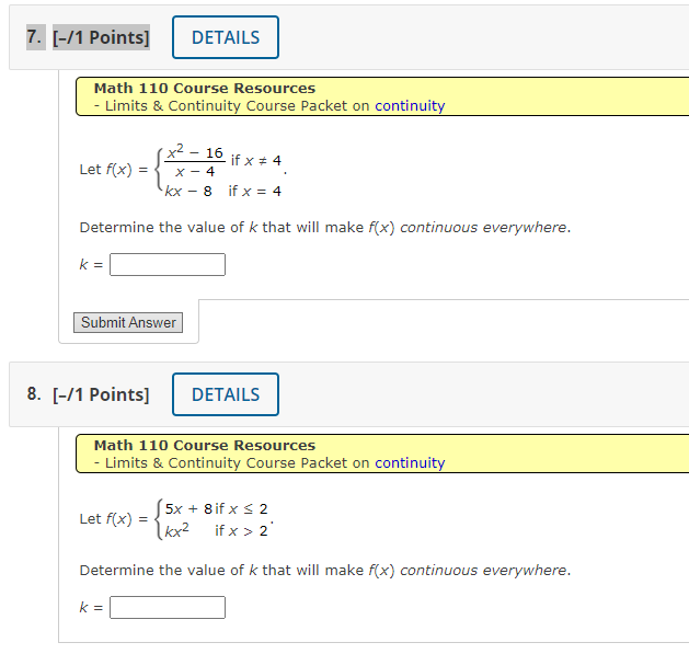 Solved 7. [-/1 Points] DETAILS Math 110 Course Resources - | Chegg.com