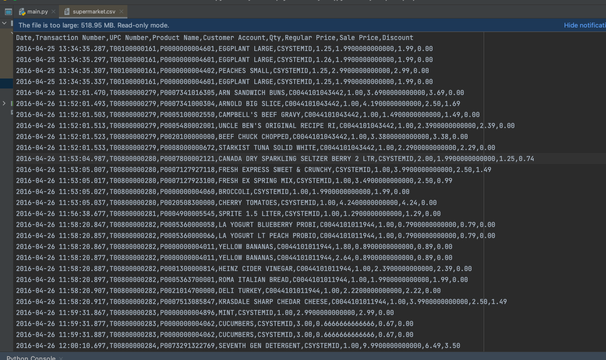 Solved main.py # supermarket.csv Hide notificati The file is | Chegg.com