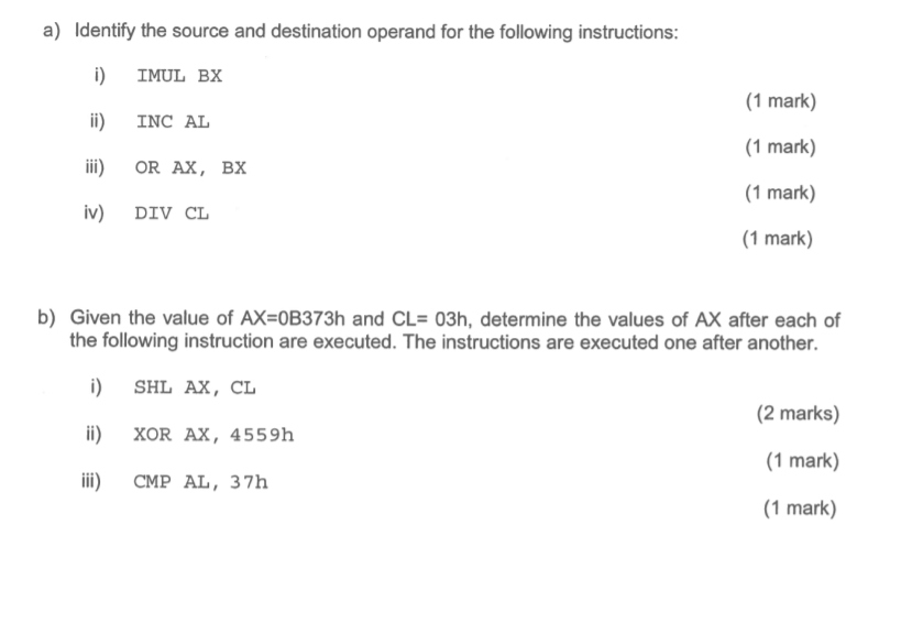 Solved a) Identify the source and destination operand for | Chegg.com