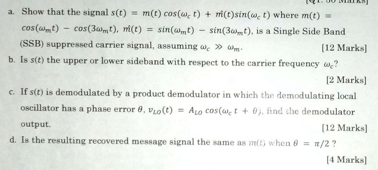 Solved a. Show that the signal \\( s(t)=m(t) \\cos | Chegg.com