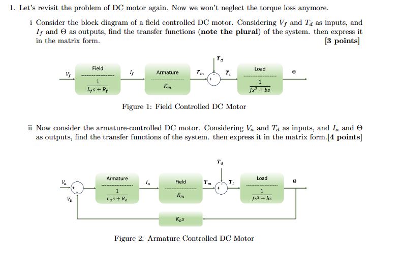 Solved 1. Let's revisit the problem of DC motor again. Now | Chegg.com
