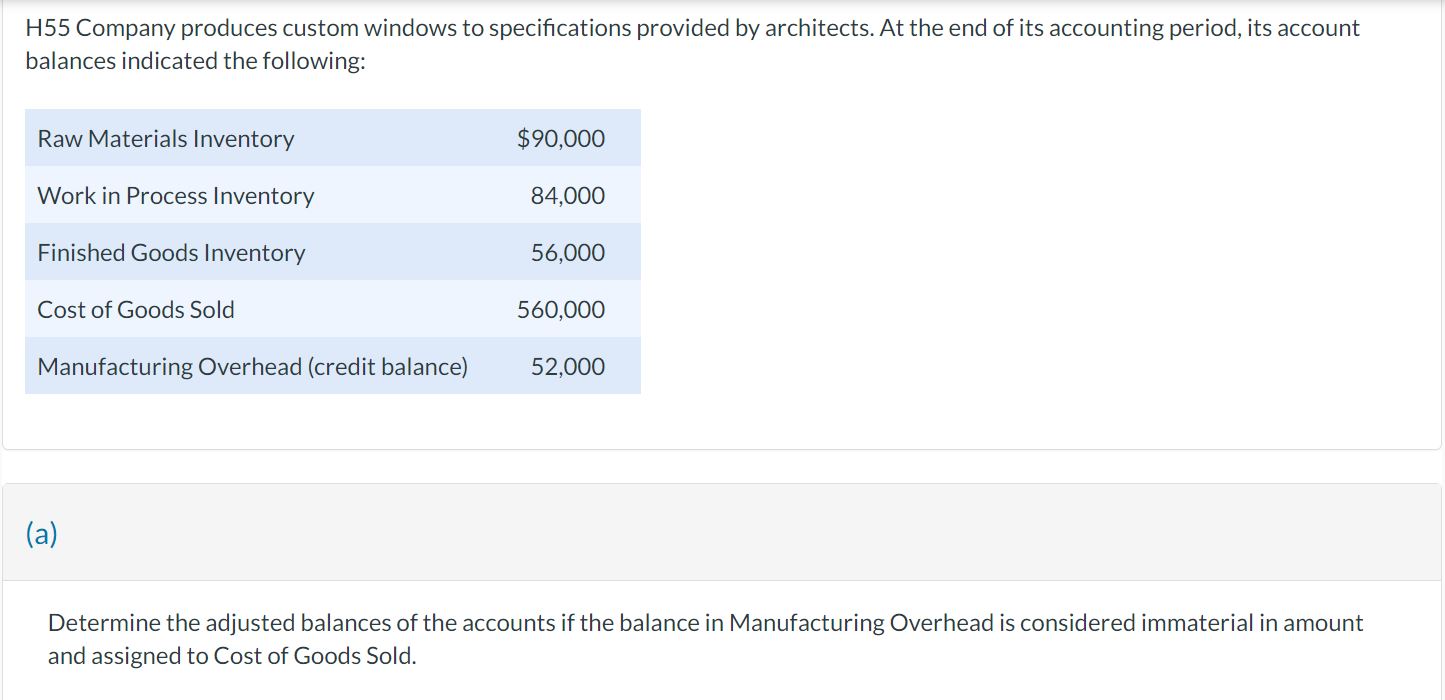 Solved H55 ﻿Company produces custom windows to | Chegg.com