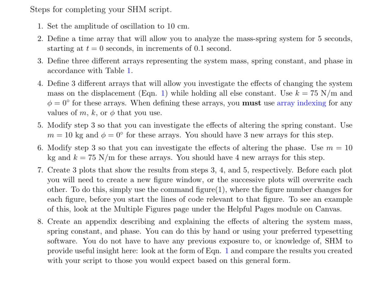 Solved 1. (30 points) Simple Harmonic Motion Mass-spring | Chegg.com