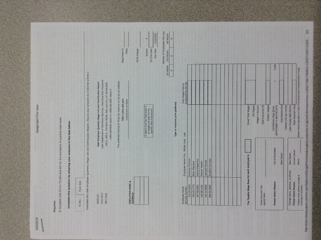 TC 941 TC -941 96281 Utah Withholding Return Rev | Chegg.com