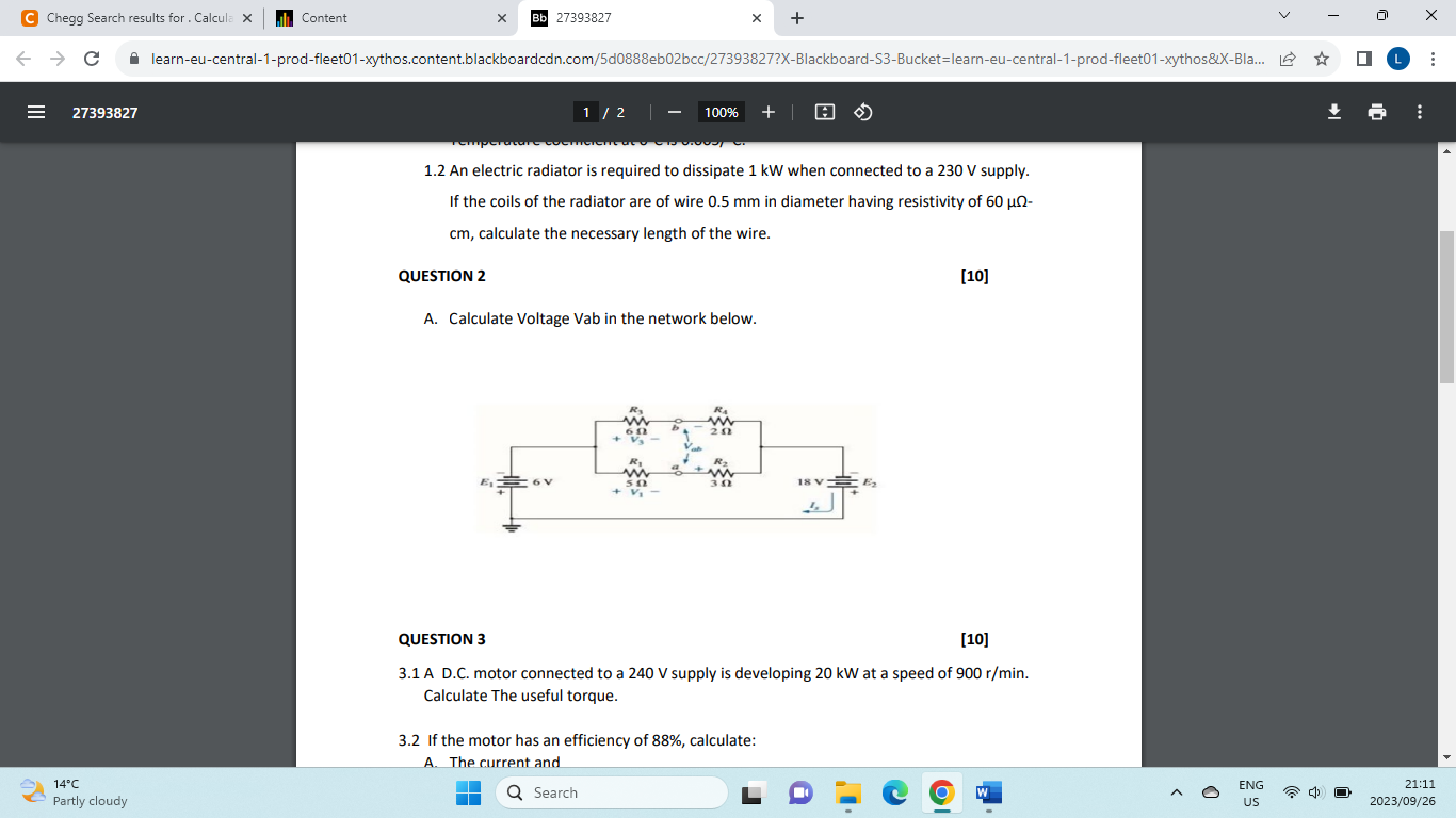 Solved QUESTION 2 [10] A. Calculate Voltage Vab in the | Chegg.com