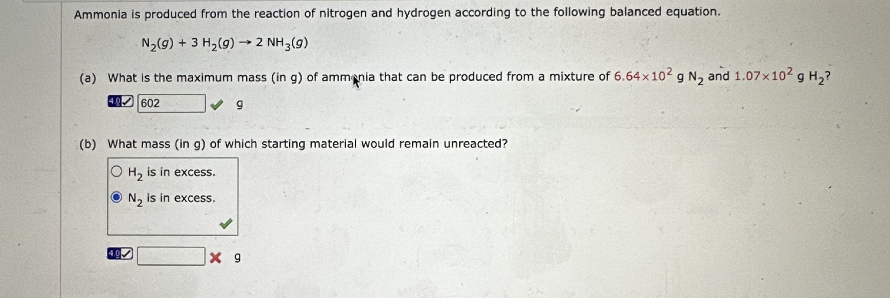 Solved Ammonia is produced from the reaction of nitrogen and | Chegg.com