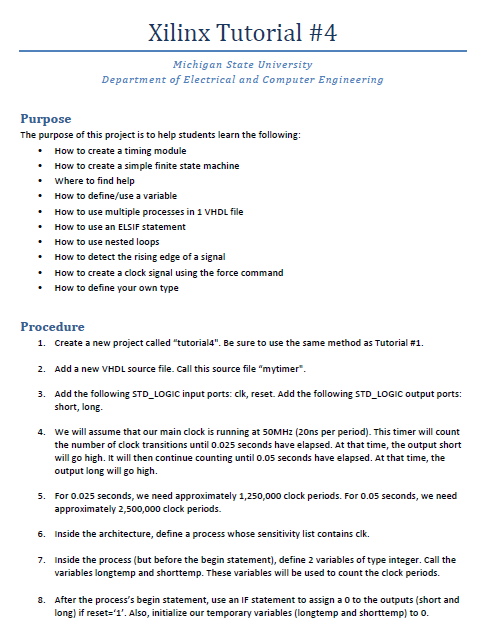 Solved Xilinx Tutorial #4 Michigan State University | Chegg.com