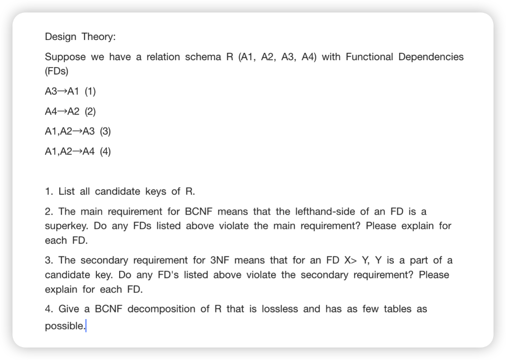 Solved Design Theory: Suppose we have a relation schema R ( | Chegg.com