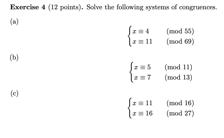 Solved Exercise 4 (12 points). Solve the following systems | Chegg.com