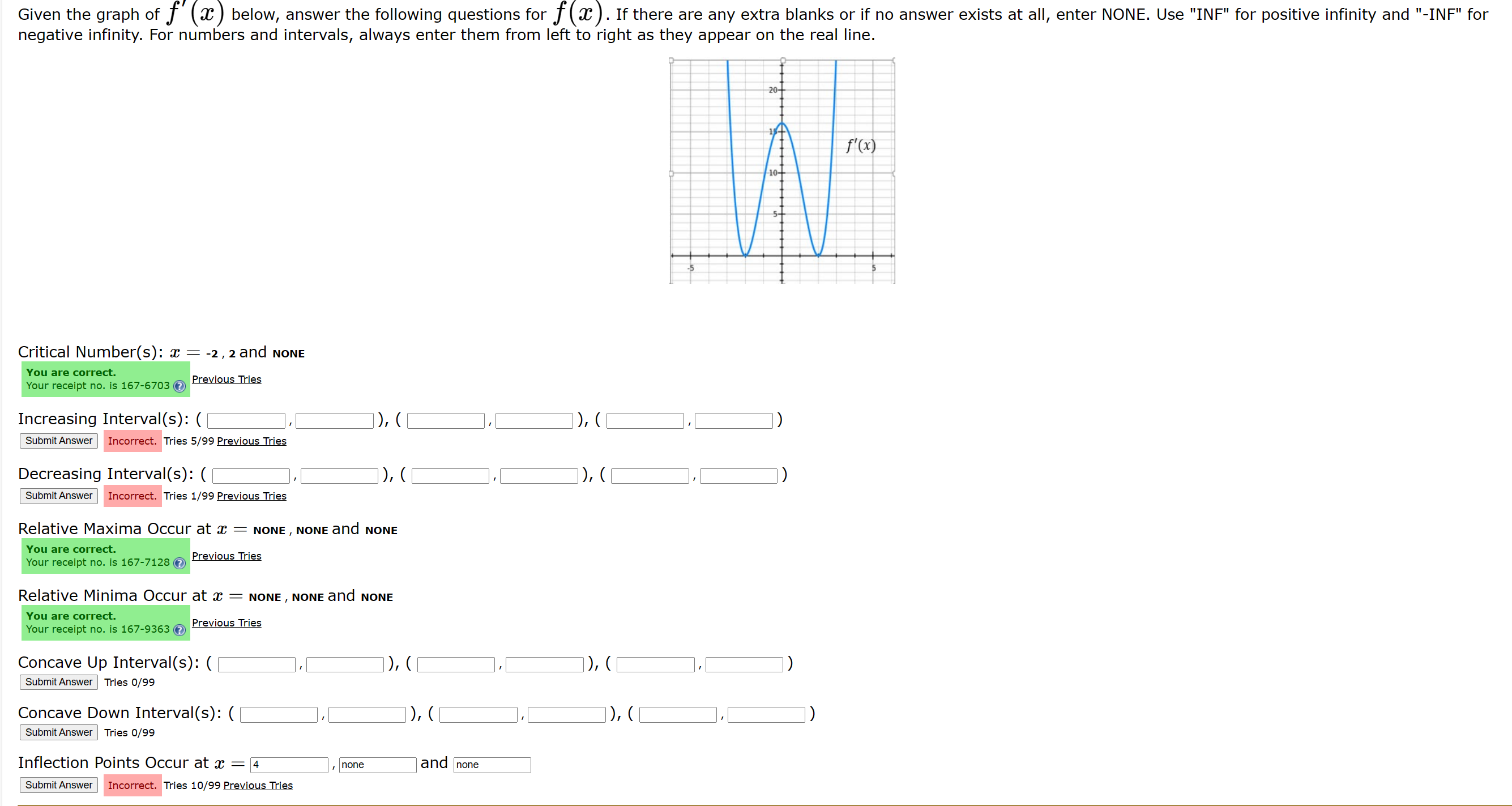 Solved Decreasing Interval(s): ( Submit Answer Tries 1/99 | Chegg.com