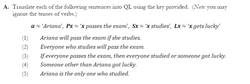 Introduction to Symbolic Logic. A. ﻿Translate | Chegg.com