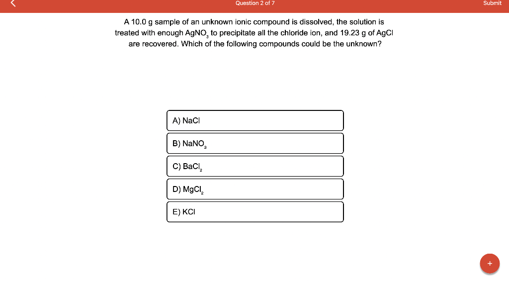 Solved A 10.0 g sample of an unknown ionic compound is | Chegg.com