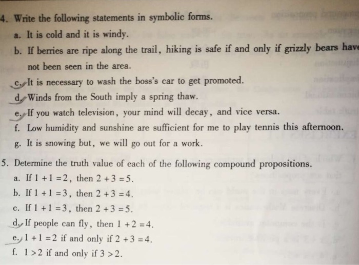 Solved 4. Write the following statements in symbolic forms. | Chegg.com