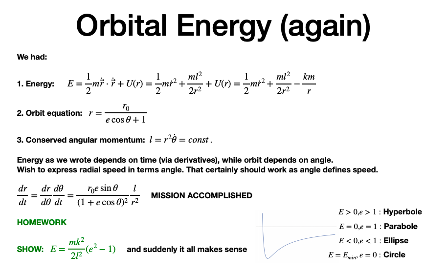 Solved Orbital Energy (again) We had: 1 1. Energy: E= - zmi | Chegg.com