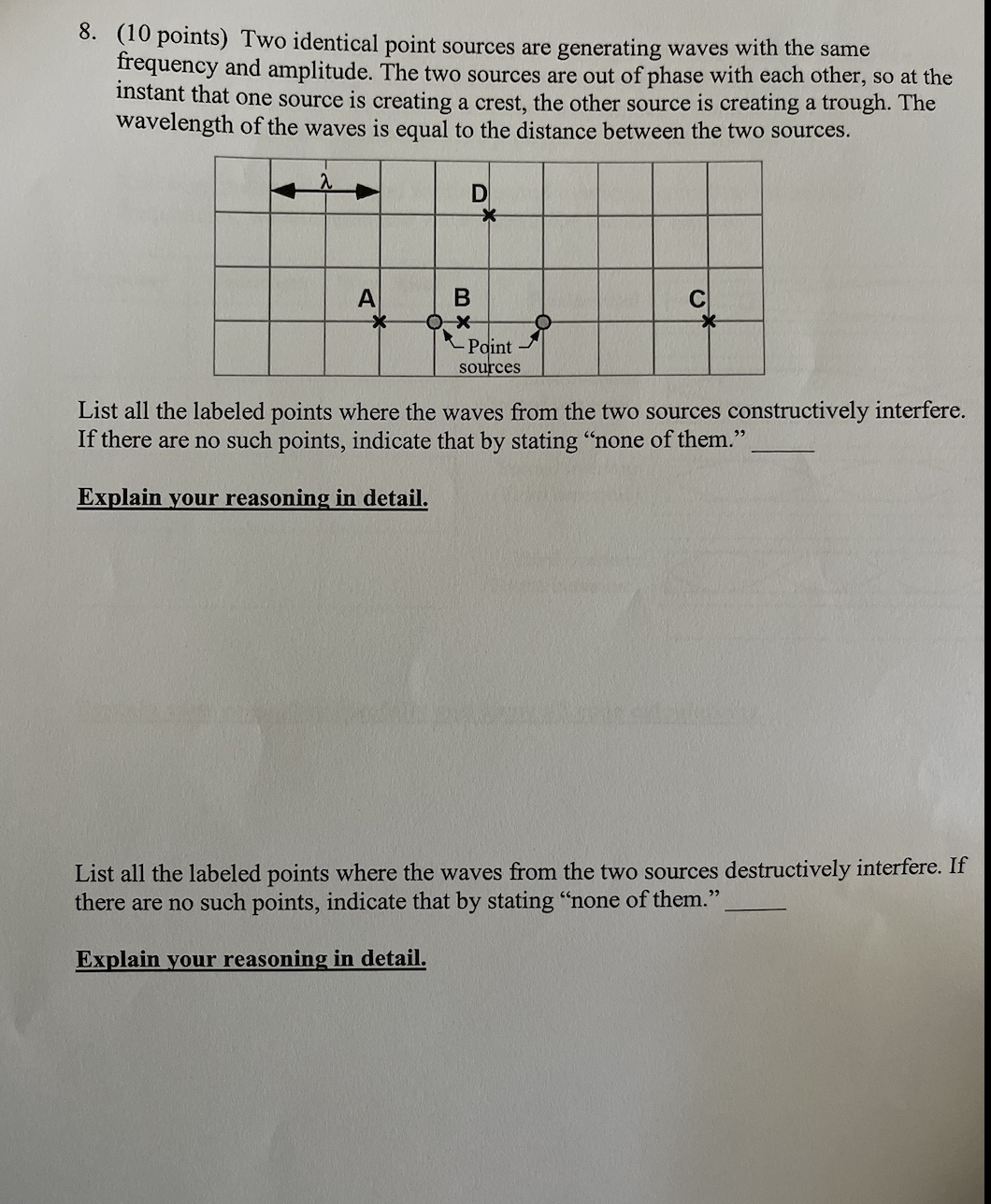 Solved 8. (10 points) Two identical point sources are | Chegg.com