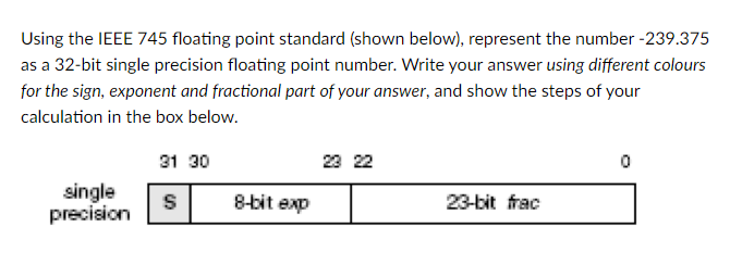 Solved Using the IEEE 745 floating point standard (shown | Chegg.com