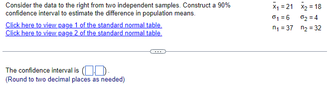 Solved Consider the data to the right from two independent | Chegg.com